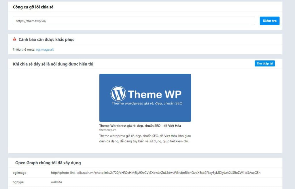 Cập nhật thumbnail khi chia sẻ link website lên Zalo, Facebook - ThemeWP.vn